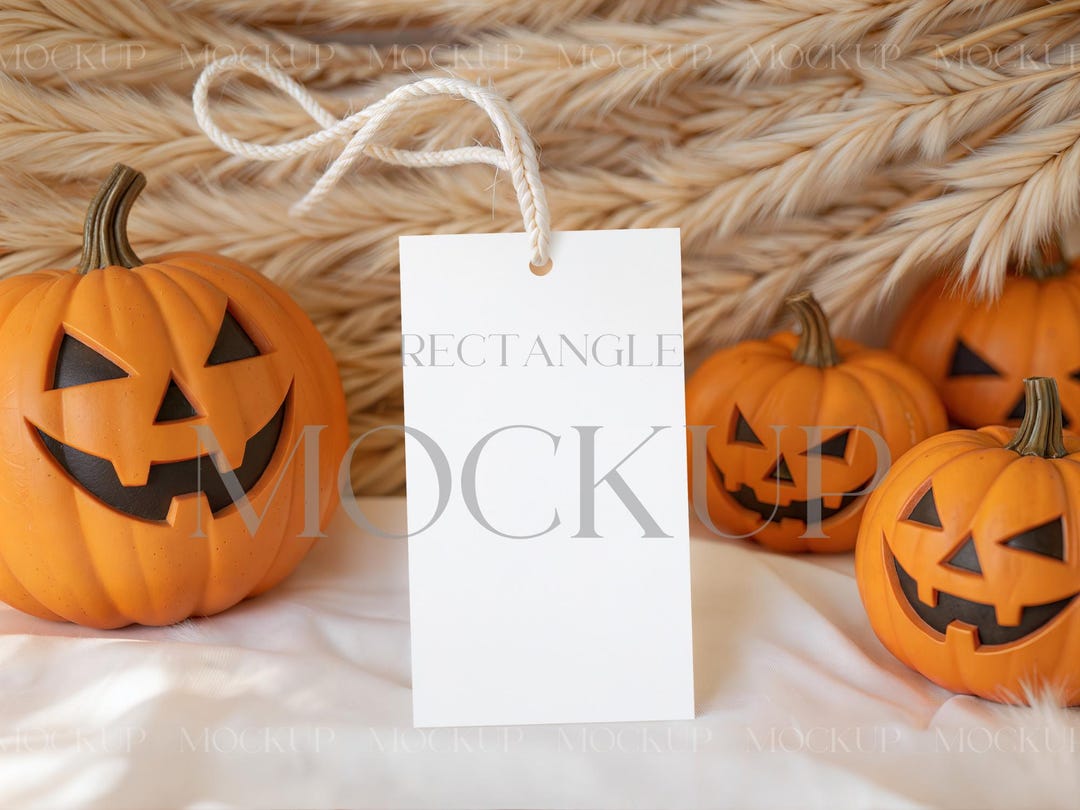 Halloween 2x3.5 Tag Mockup, Pumpkins Favor Gift Tag Mock, Seasonal Tag ...