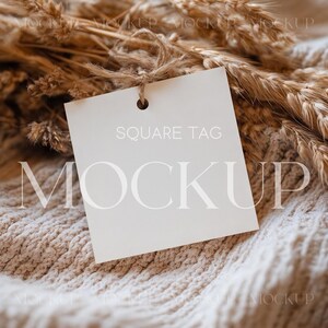 Boho Square Tag Mockup, Empty Gift Tag Mockup, Square Favor Tag Mockup ...