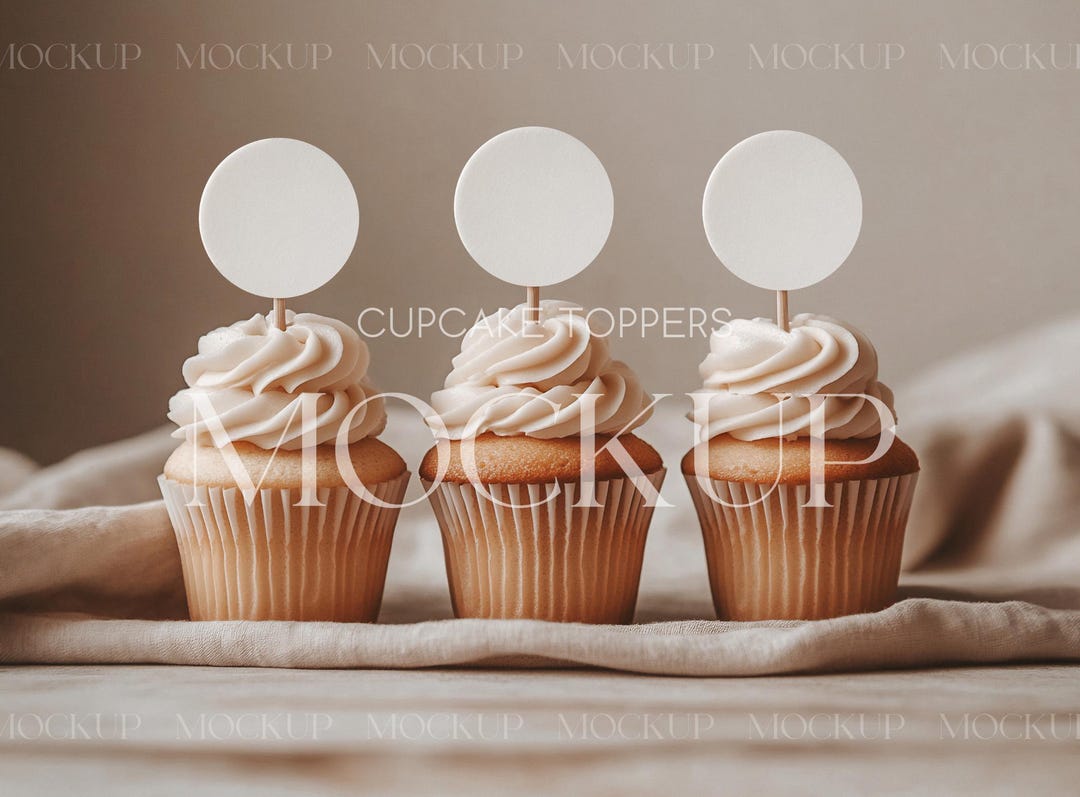 Wedding Cake Topper Mockup PSD, Neutral Party Cupcake Topper Mockup ...