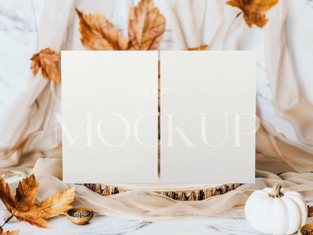 Two Fall Card Mockup, Fall Wedding Mockup, Invite Mockup, 5x7 Card ...