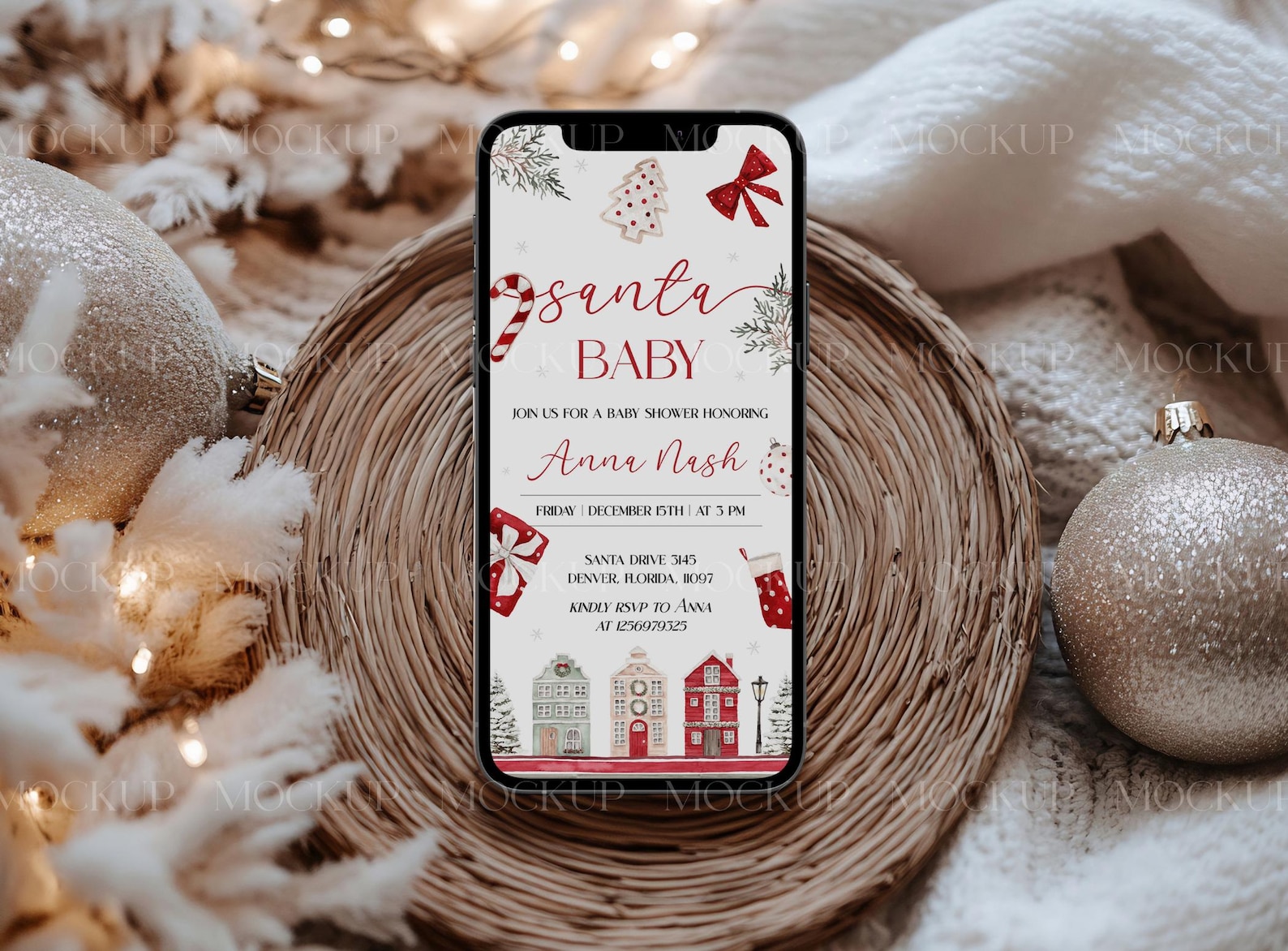 Christmas iPhone Screen Mockup, Holiday iPhone Mockup, Christmas Phone ...