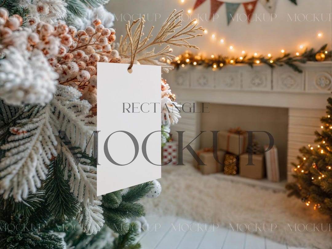 Christmas Favor Tag Mockup – Rectangle Gift Label Template for Canva ...