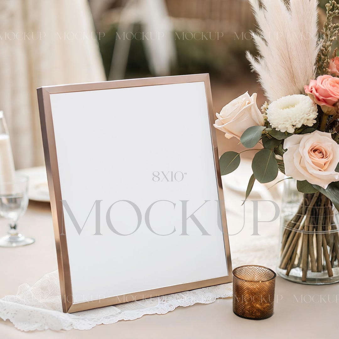 8x10 Table Sign Mockup, Gold Frame Table Number Mockup, Tabletop Sign ...