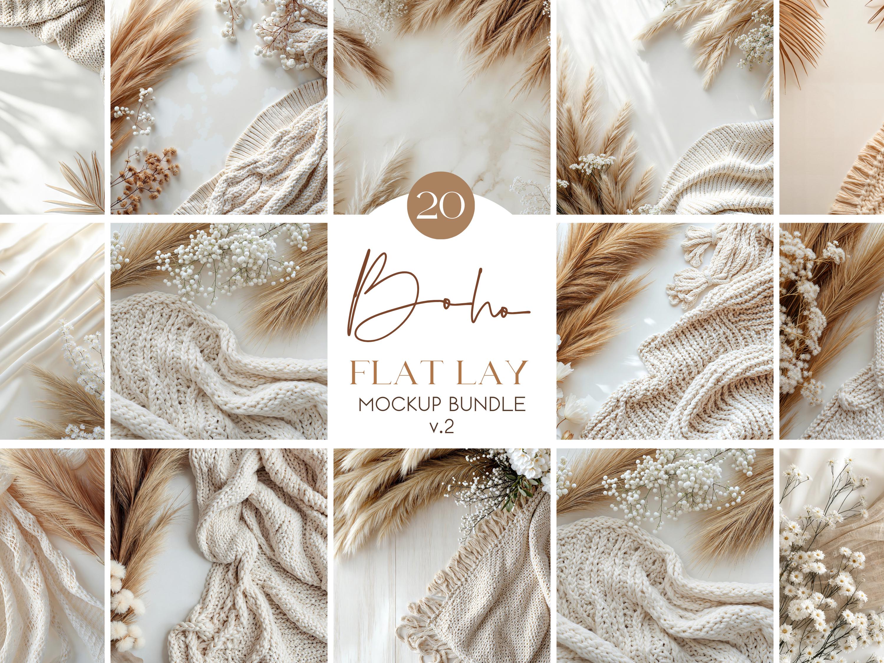 Boho Photo Backdrops Mockup, Flatlay Stock Photo Bundle, Boho Beige ...