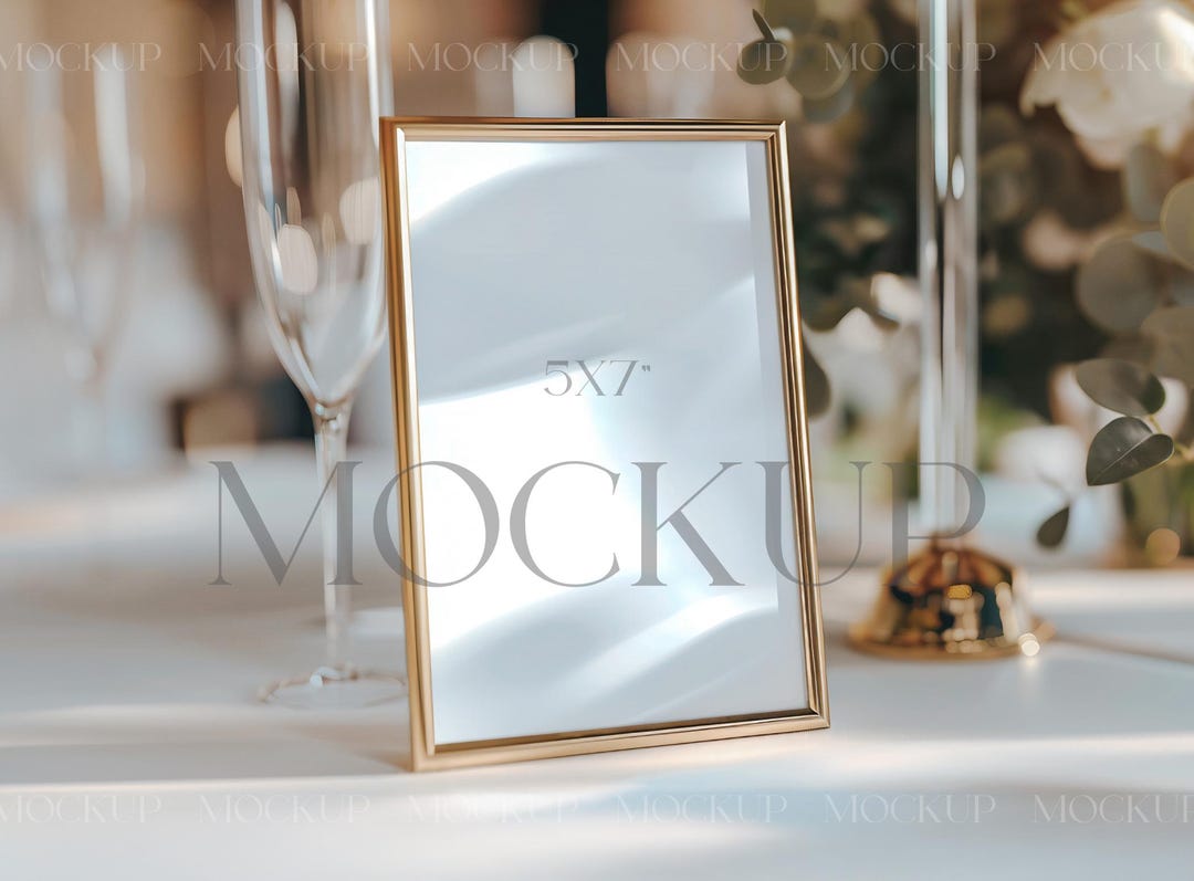 5x7 Table Sign Mockup, Gold Frame Table Number Mockup, Framed Table ...