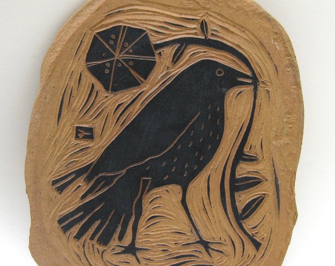 Hand-carved Ceramic Art Tile Crow With Gift - Etsy