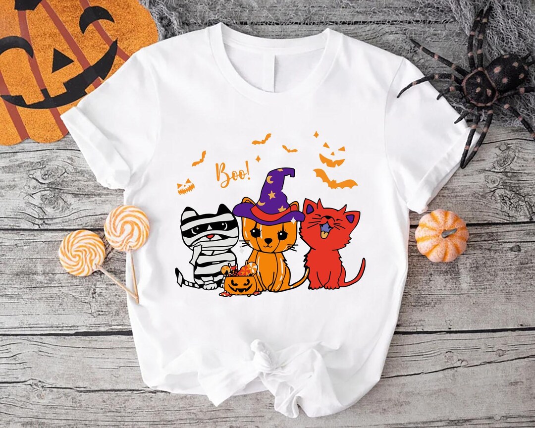 Boo Cats Crew Happy Halloween Shirt, Cute Witch Demon Cat Shirt, Spooky ...
