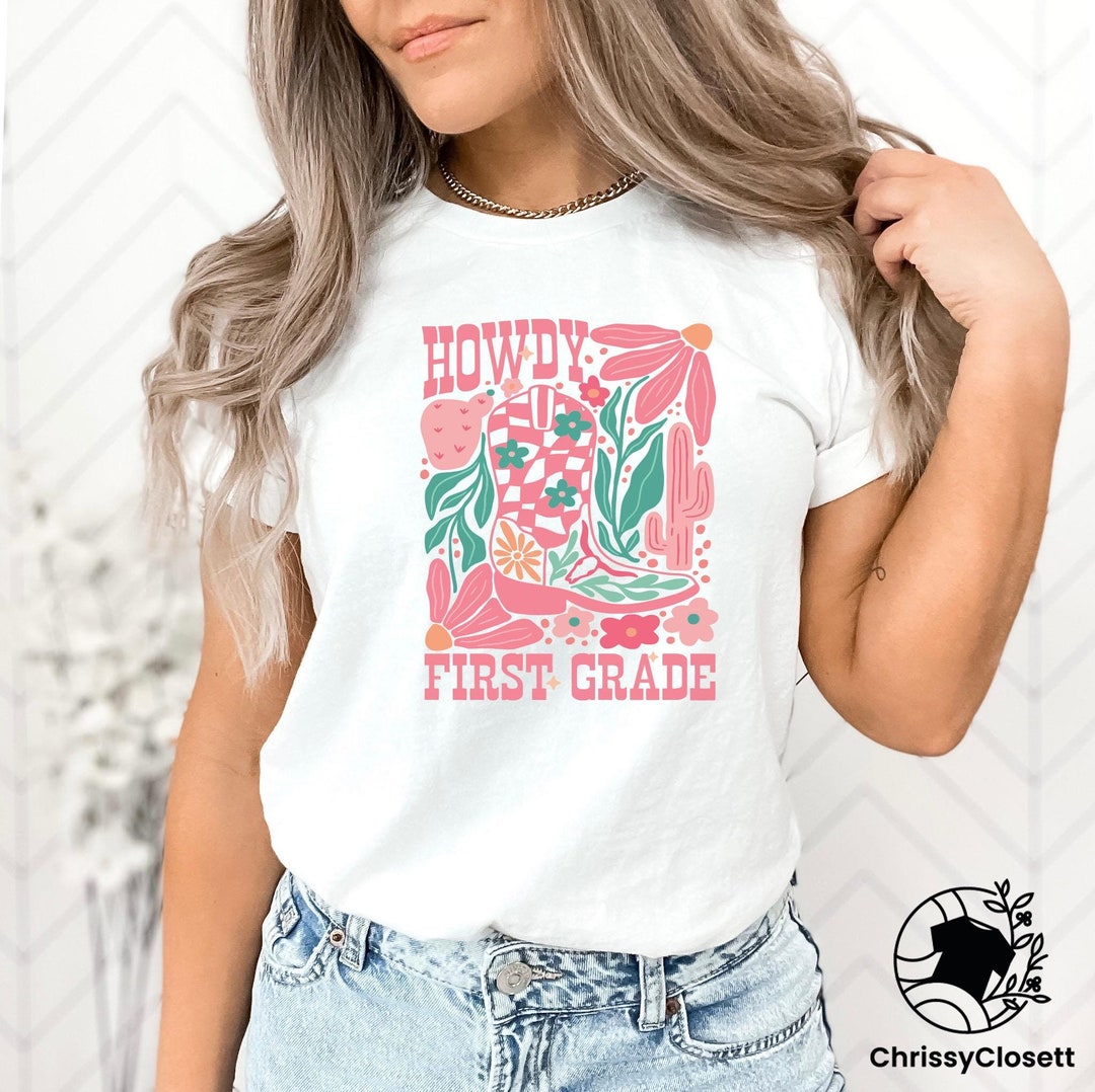 Howdy First Grade Western Teacher Tee, Team First Grade Cowboy Teacher ...