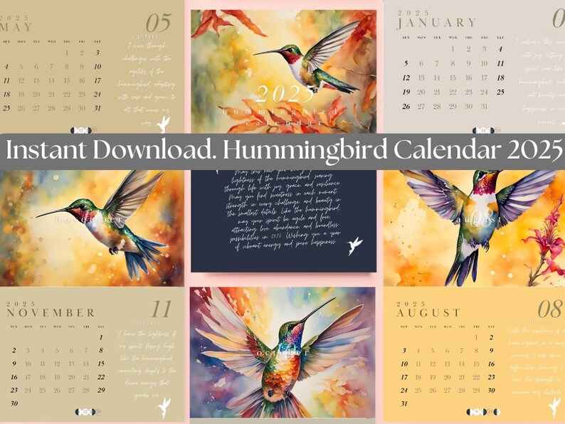 2025 Calendar Hummingbirds With Affirmations Calendar Moon Phases Inc ...