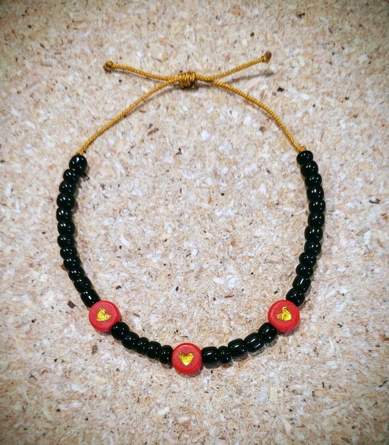 Heart Bracelets, Valentine's Day, Gift for Friends, Red and Black Seed ...