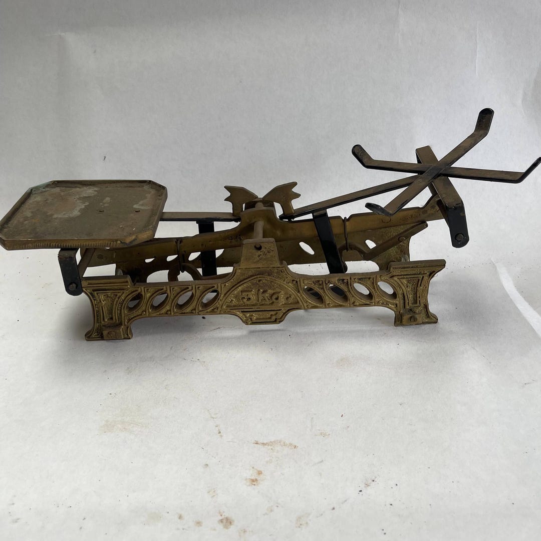 Vintage Weighing Scale With Beautiful Patina and Decorative Engraving ...
