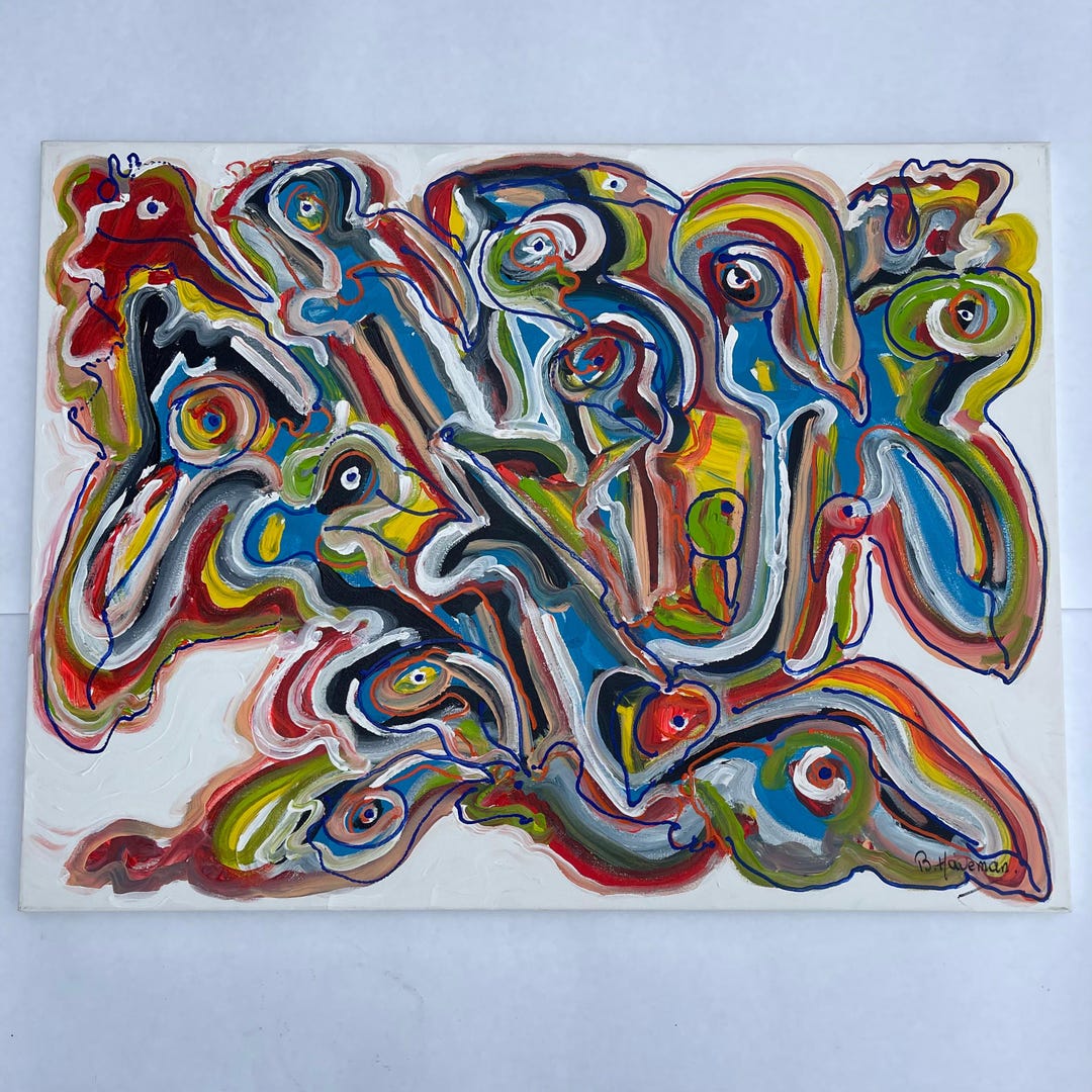 Abstract Painting by Dutch Artist Ben Haveman (1950) "vogels in Het ...