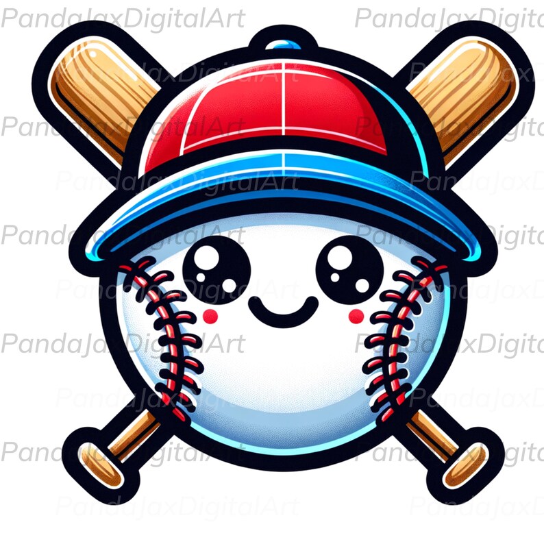 Cute Cartoon Baseball Clipart Bundle Set PNG Instant Download ...