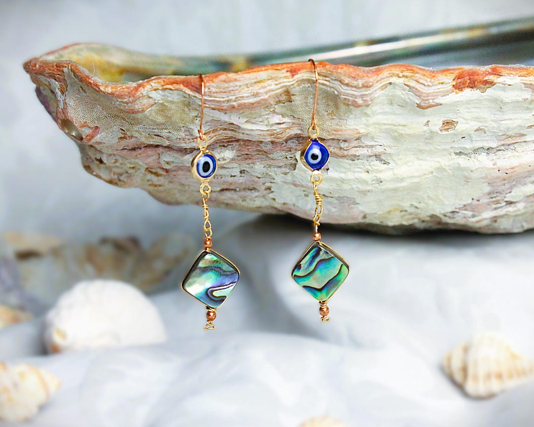 Evil Eye - Elemental Symbol Earrings | Spiral, Rune, Abalone Shell ...