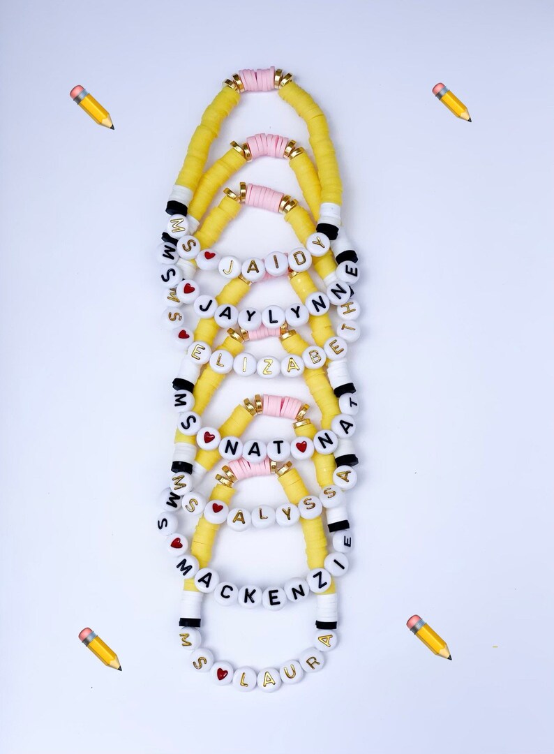 Personalized Teacher Pencil Bracelet Heishi Stretch Bracelets - Etsy