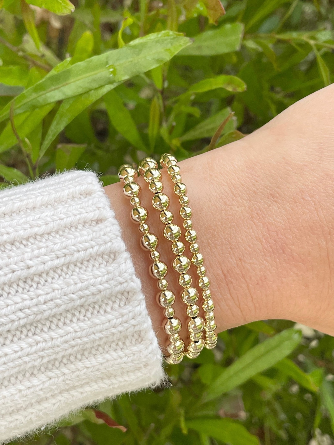 Gold Filled Stretch Beaded Bracelet With Mixed Sizes Gold - Etsy