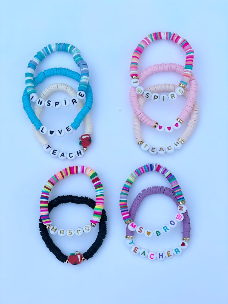 Personalized Teacher Bracelet Set Heishi Stretch Bracelets - Etsy