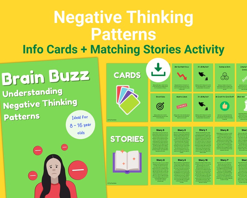 Negative Thinking Pattern Cards & Matching Stories Activity Kids ...