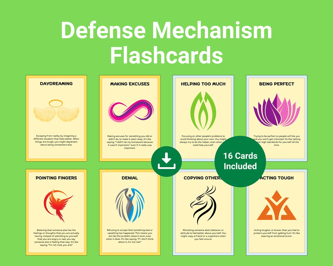 Defense Mechanism Flashcards Kids Learn About Destructive Behaviours ...