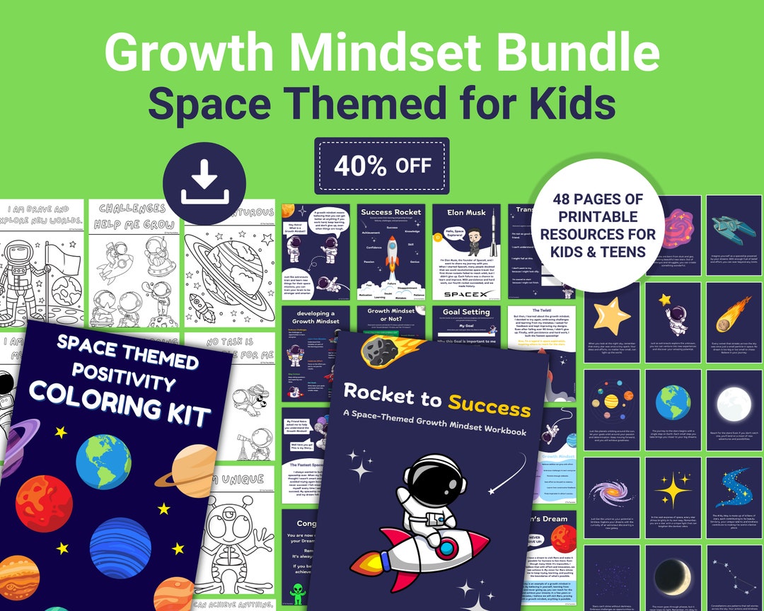 Growth Mindset Bundle for Kids Space Themed Kids Positivity PRINTABLE ...