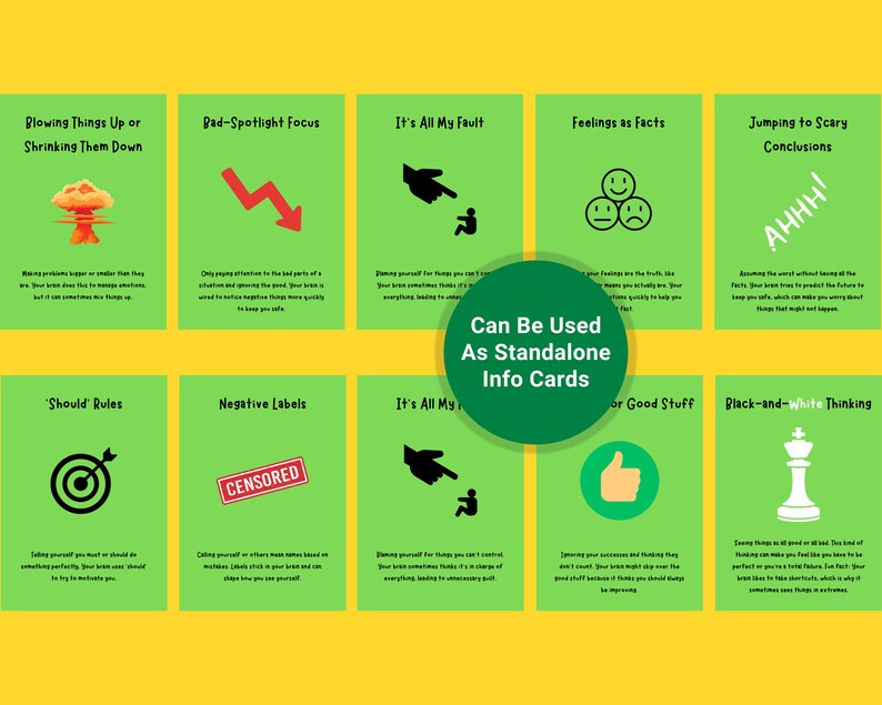 Negative Thinking Pattern Cards & Matching Stories Activity Kids ...