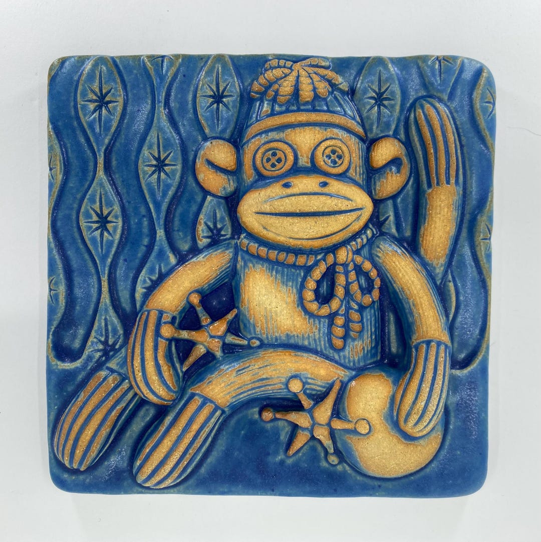 Sock Monkey 6x6" Ceramic Art Tile - Etsy