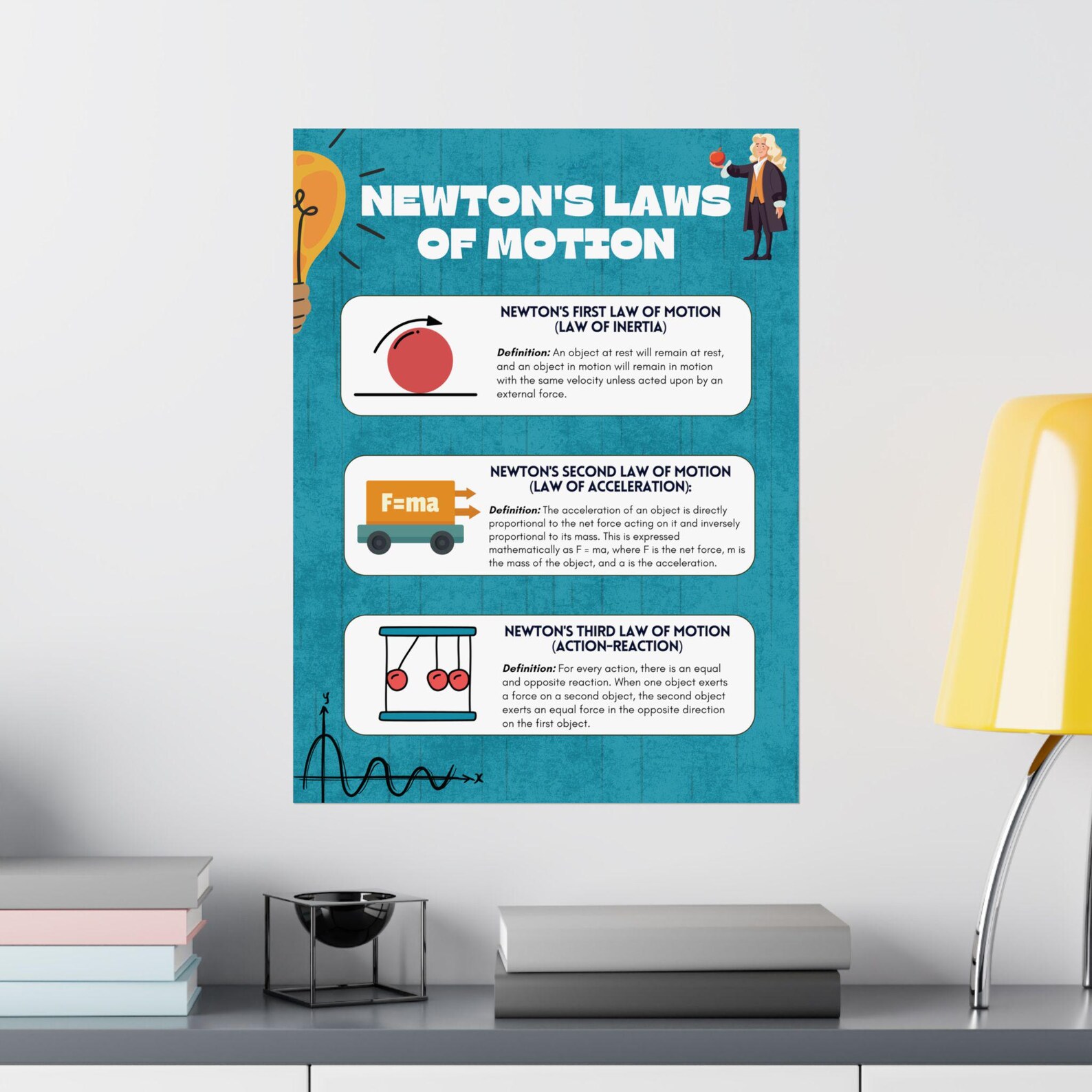 Newton's Laws of Motion Educational Poster, Science Wall Art, Classroom ...