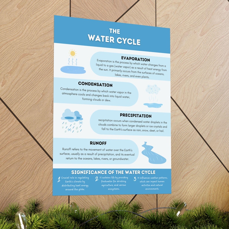 Educational Water Cycle Poster, Science Decor, Classroom Wall Art, Kids ...