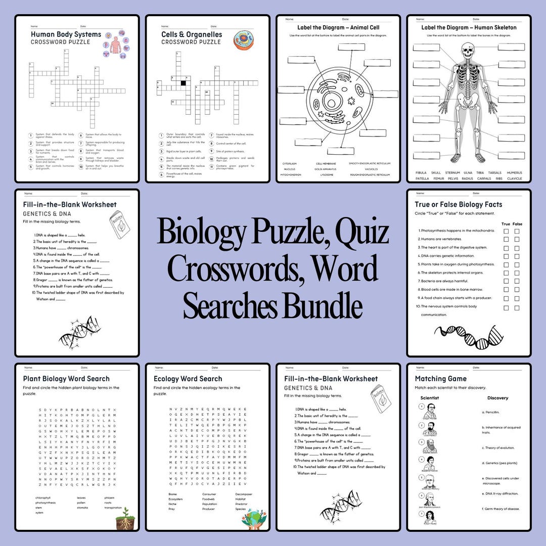 Biology Puzzle & Quiz Bundle – Crosswords, Word Searches, Quizzes ...