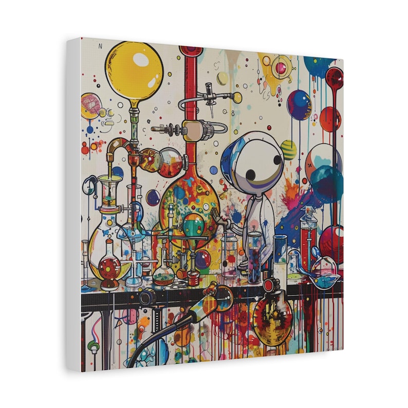 Science Art Canvas Inspired by Murakami, Colorful Laboratory Decor, Fun ...