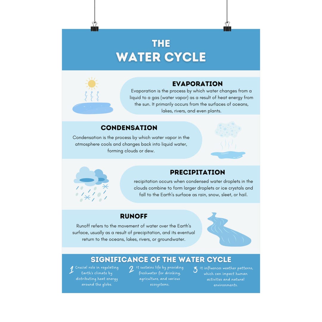 Educational Water Cycle Poster, Science Decor, Classroom Wall Art, Kids ...