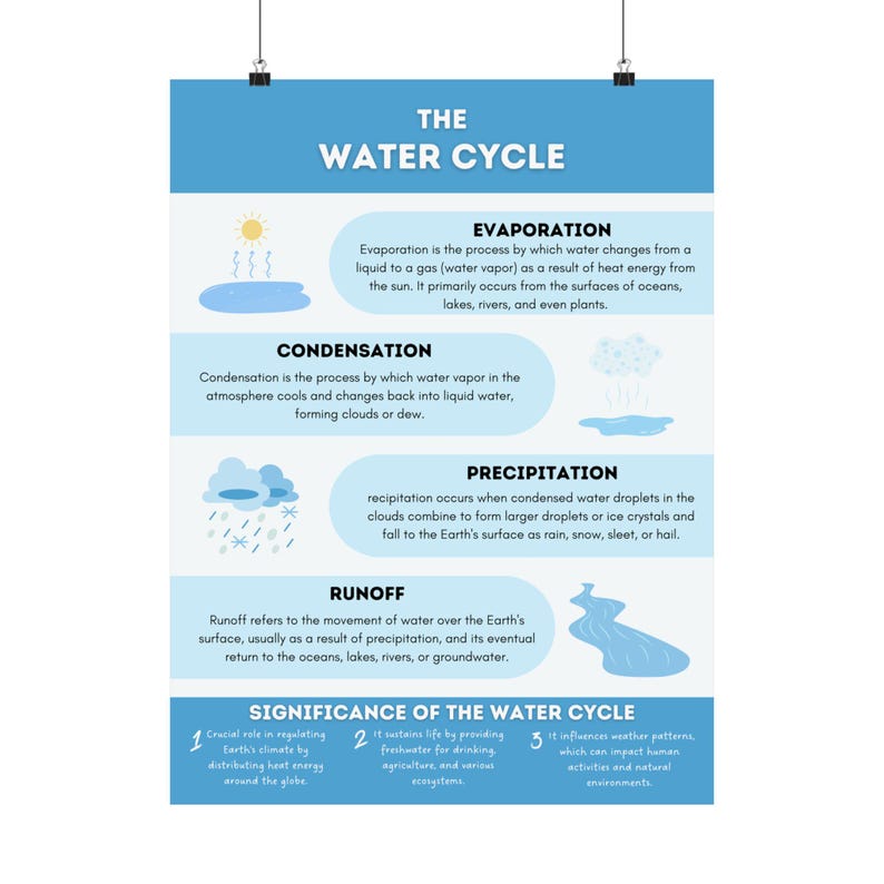 Educational Water Cycle Poster, Science Decor, Classroom Wall Art, Kids ...