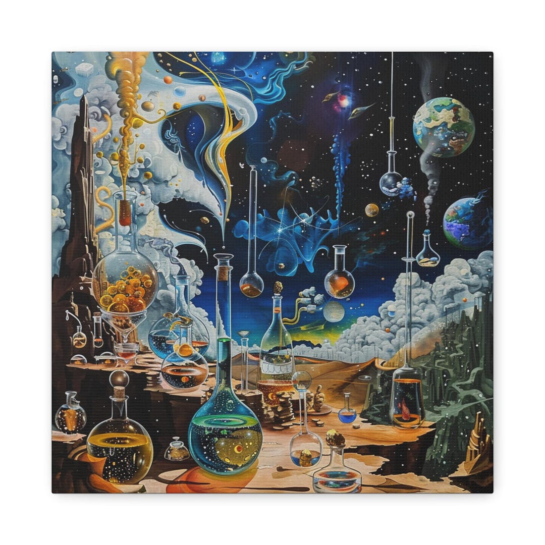 Science Canvas Art Inspired by Dali, Colorful Space Laboratory Wall ...