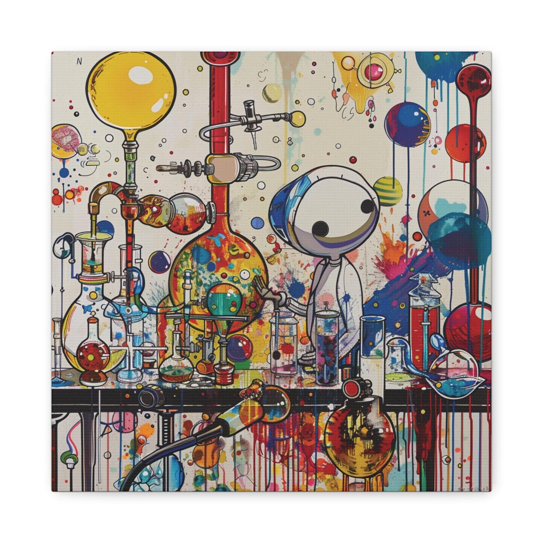 Science Art Canvas Inspired by Murakami, Colorful Laboratory Decor, Fun ...