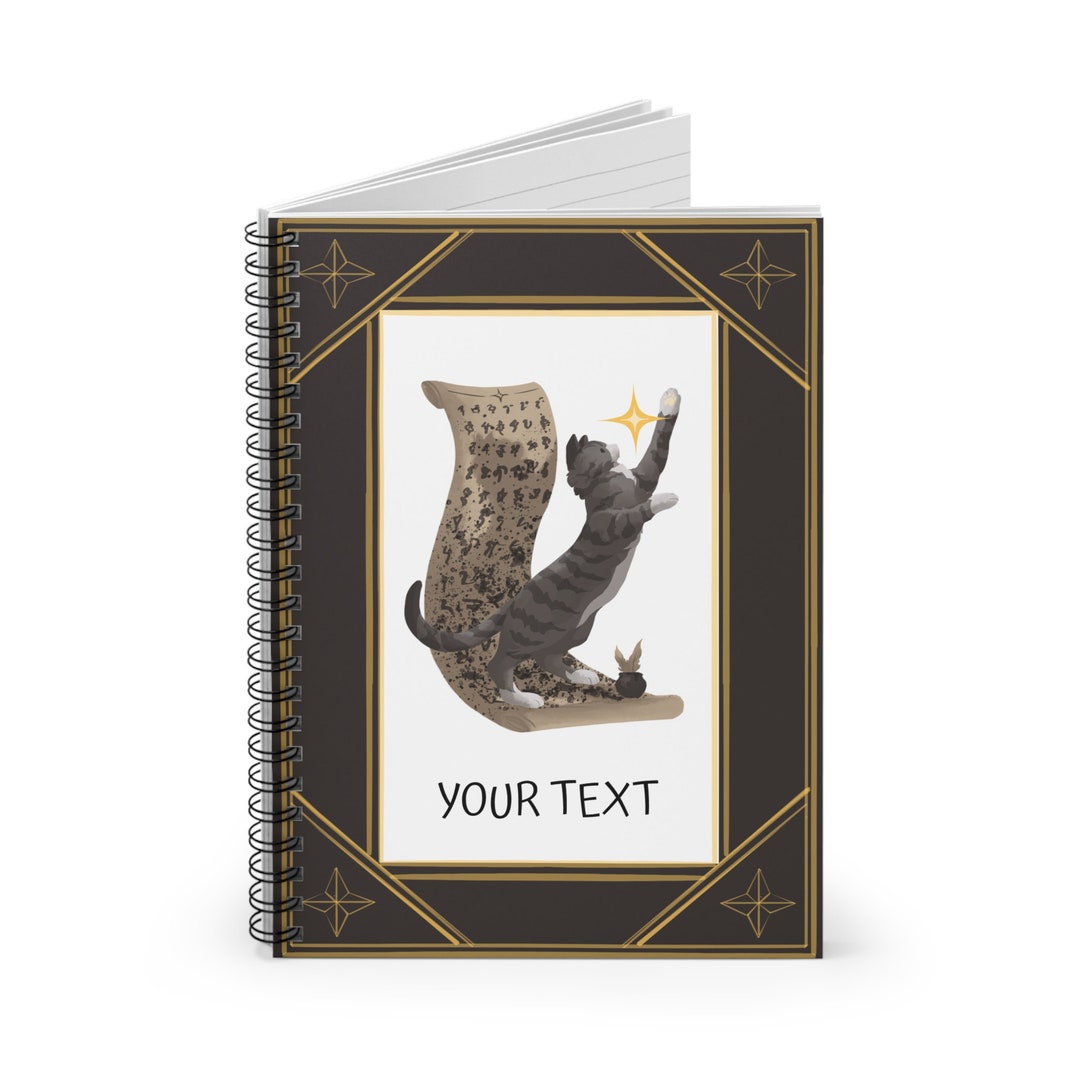 Personalized Cat Notebook, Playful Kitty Spiral Journal - Gray Cat ...