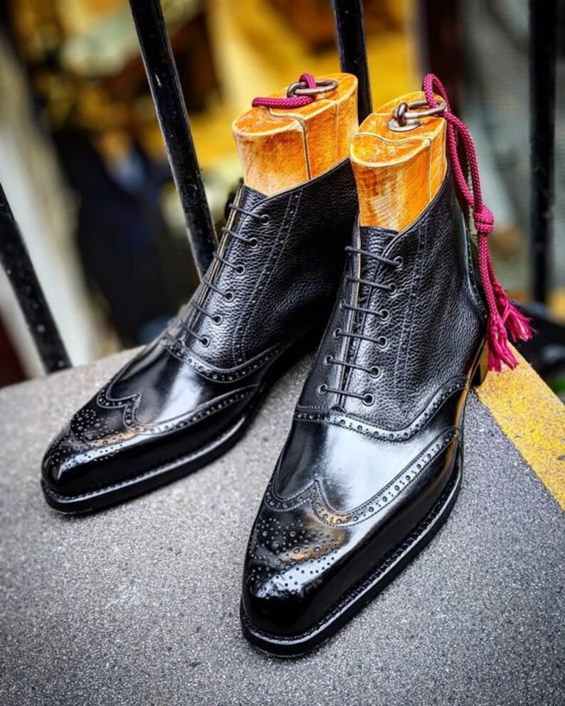 Tailor Made Full Grain Leather Wingtip Boots, Derby Style Lace up ...
