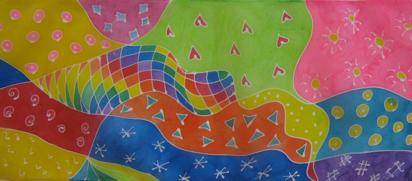 Rainbow Doodle Silk Scarf White Outlines - Etsy