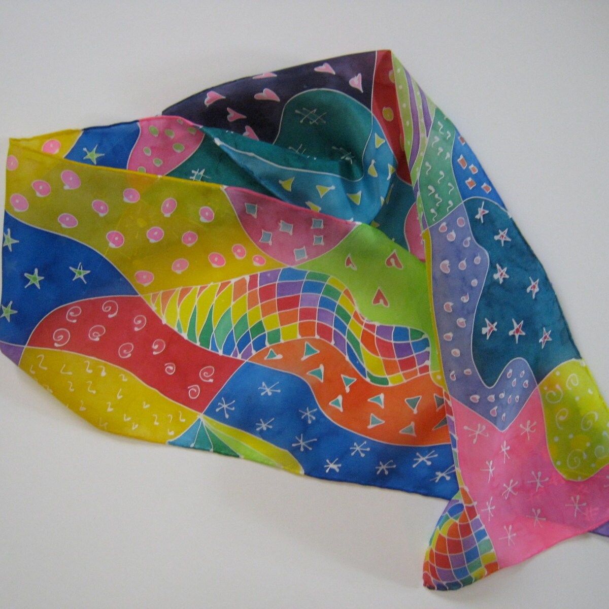 Rainbow Doodle Silk Scarf White Outlines - Etsy