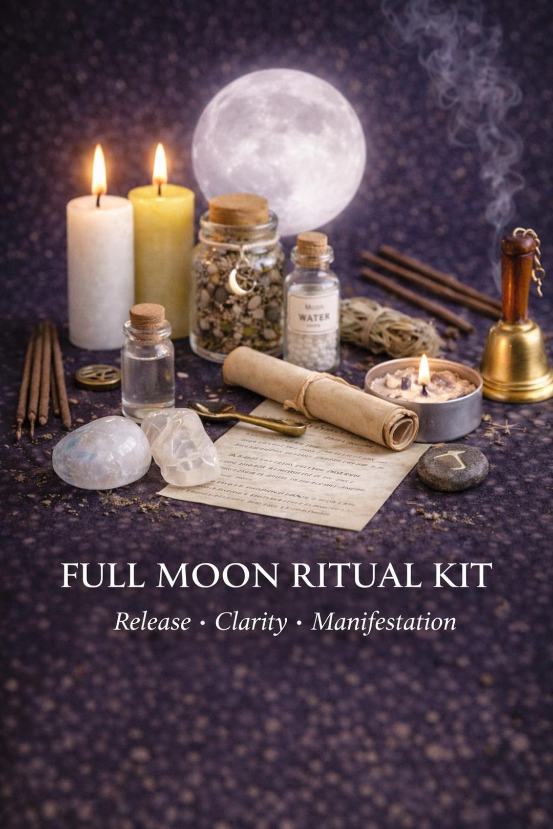 Full Moon Dual Ritual Kit — Cleansing, Intention Setting, Candle ...
