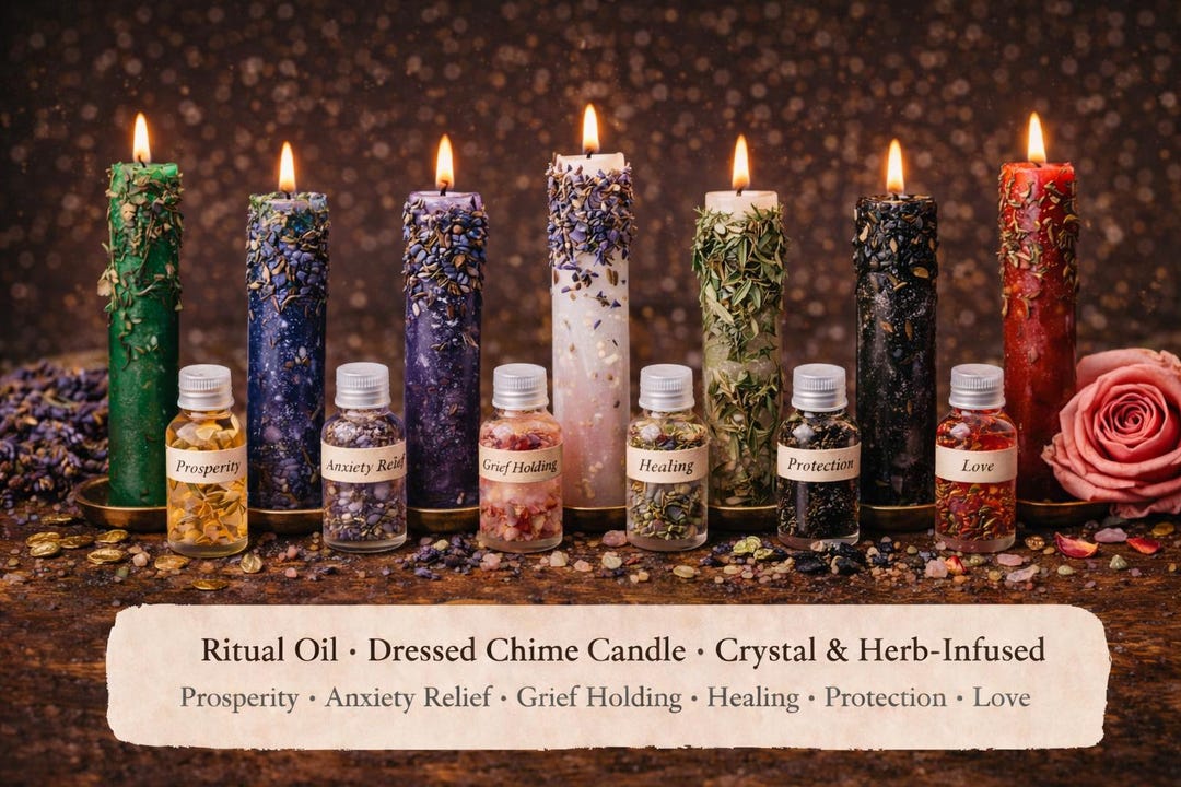 Ritual Oil Set with Crystals & Dressed Candles| Cleansing Kit ...