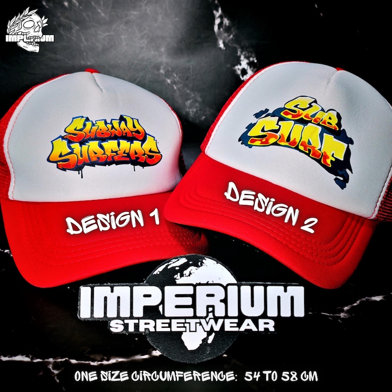 SUBWAY SURFERS Cappello Trucker Jake, Sub Surf Rosso e Bianco 2 Design ...