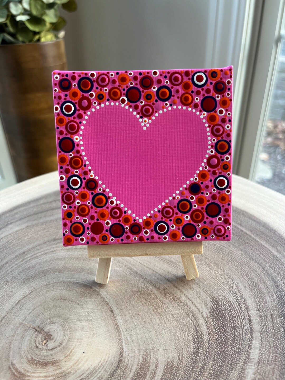 4x4 Dotty Pink Heart on Mini Canvas With Easel - Etsy