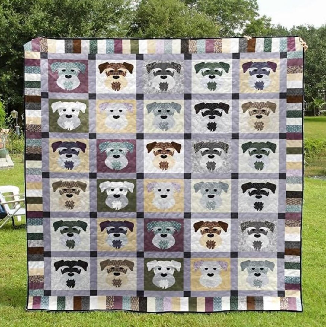 Miniature Schnauzer Face Cute Pattern All Season Quilts, Dog Quilts ...