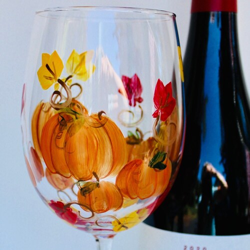 Hand Painted Large 20oz Single Wine Glass / Colorful Fall - Etsy