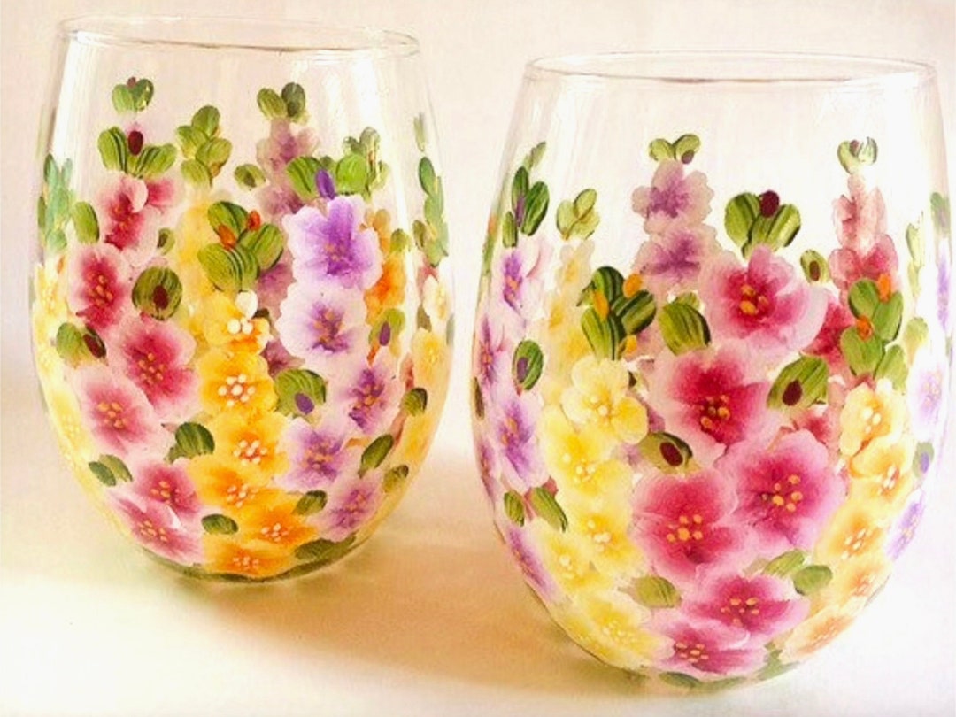 Hand Painted Summer Wine Glasses - Set of Two, August Birthday Gift ...
