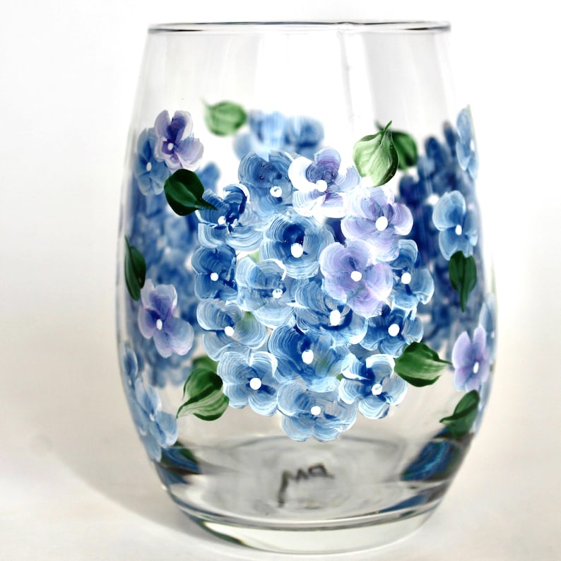 Hand Painted Hydrangea Stemless Wine Glass: Garden Mother's Day Gift ...