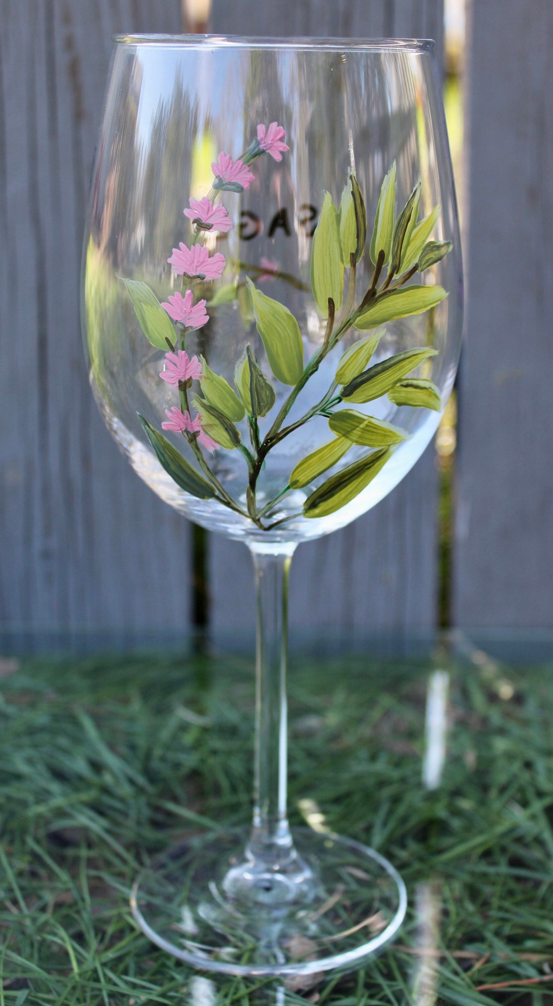Herb Wine Glass Hand Painted Sage large Capacity Stem Glass Unique Gift ...