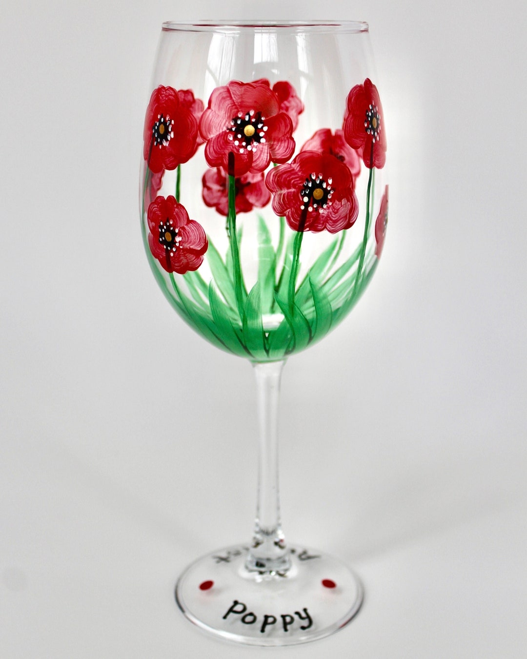 August Birth Month Wine Glass- Hand Painted Red Poppy Wildflower Art - Etsy