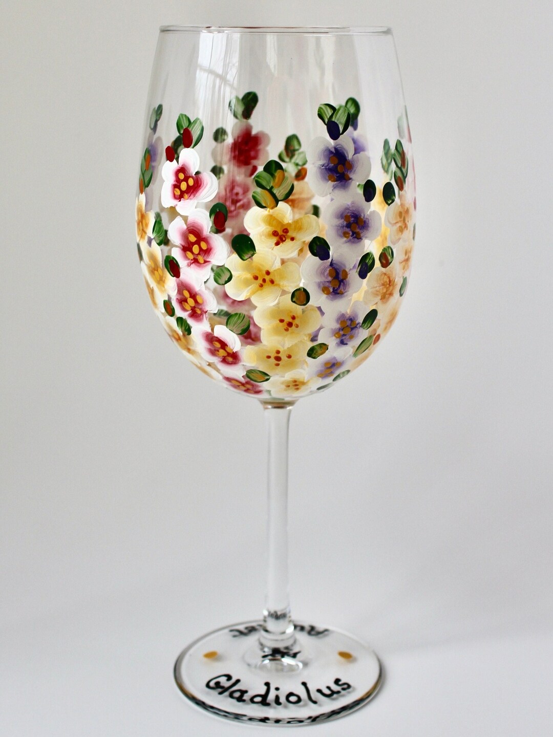 August Birthday Wine Glass- Hand Painted- Gladiolus Birth Month Flower ...