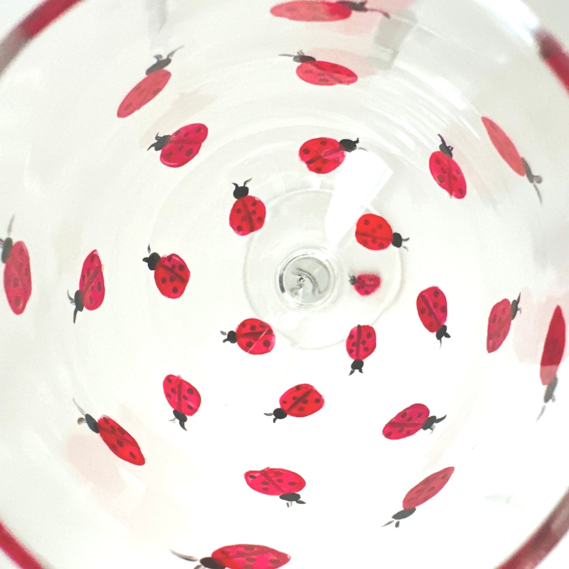 Hand Painted Garden Ladybug Wine Glasses – Set of 2 Minimalist Stemware ...